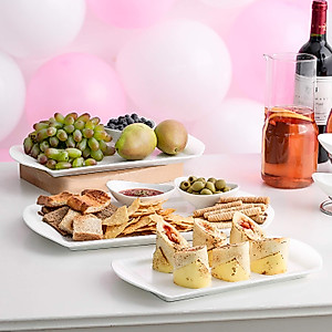 LIFVER Cutlery Set, 16"/14"/12" Turkey Platter 10" Rectangle Serving Plate 3 Oz Ceramic Dip Bowls Set- Porcelain Serving Dishes Dinner Plates for Thanksgiving Christmas Party Entertaining