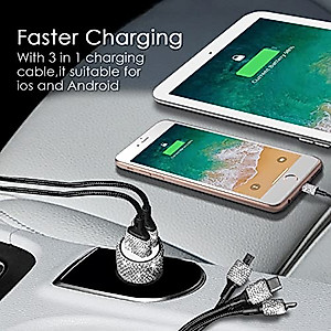 Sparkle Drive with Our Valentine's Day Special: Dual USB Bling Car Charger with Rhinestone Decor, Emergency Hammer & Nylon Braided Cable for iPhone, iPad, Samsung - Fast Charging Decor Gift for Women