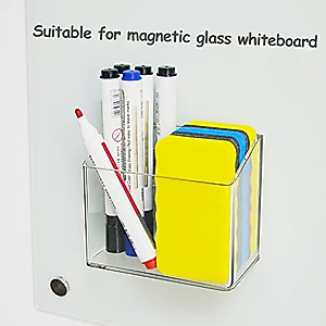 Magnetic Glass Whiteboard Holder, Magnetic Marker Holder, Magnetic Dry Erase Marker Holder, Whiteboard Marker Holder, Magnetic Pen Pencil Holder for Fridge,Whiteboards, Lockers,Transparent,1 Pack