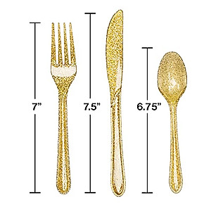 Creative Converting 24-Piece Premium Plastic Assorted Cutlery, Glitz Gold Glitter - 019805
