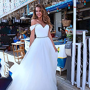 HONGMEI Thin Bridal Belt Rhinestone Wedding Belt Bridesmaid Sash Women Dress Accessories(White)