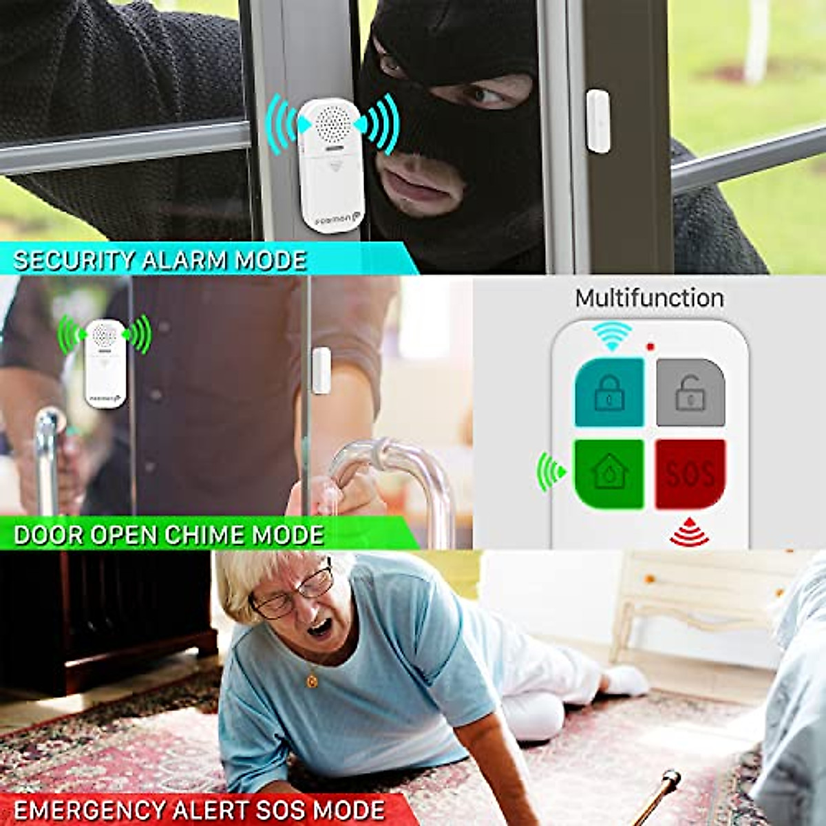 Fosmon Wireless Door Alarms for Home Security with Remote, Battery-Powered 130dB Door and Window Sensor Alarms for Kids Safety, Dementia Patients, Pool Door - 2 Pack