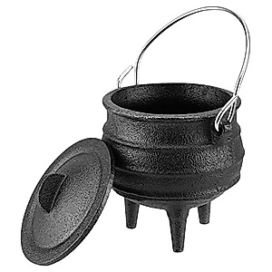 TAICHEUT 2 Pack 4 Inch Cast Iron Black Cauldron, Cauldron with Lid and Handle for Trick or Treat Party Supplies, Decorations, Spells, Ritual, and Blessings