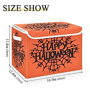 YETTASBIN Halloween Spider Storage Basket with Lid and Handles, Large Collapsible Fabric Storage Bins Sturdy Storage Organizer for Shelves, Closet, Bedroom, School, Office, Home Decor
