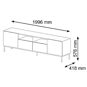 Homlando Ravenna B TV Stand 79" – Lowboard TV Cabinet – Gaming Center for TVs Up to 85” – LED TV Unit - TV Entertainment – Center with Storage for Living Room – White Matte with Gold Legs
