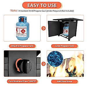 AVAWING Propane Fire Pit Table, 30 inch 50,000 BTU Square Gas Firepits w/Ceramic Tabletop with Waterproof Cover, Glass Wind Guard, Tempered Glass Beads, Protective Cover