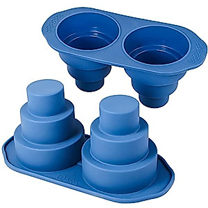 Webake Mini 3 Tier Cake Pan, Silicone Tier Cake Molds, 2 Pack Blue Molds for Small Smash Cake Cupcake for Birthday, Baby Shower, Wedding, 3.8 Inch Dia
