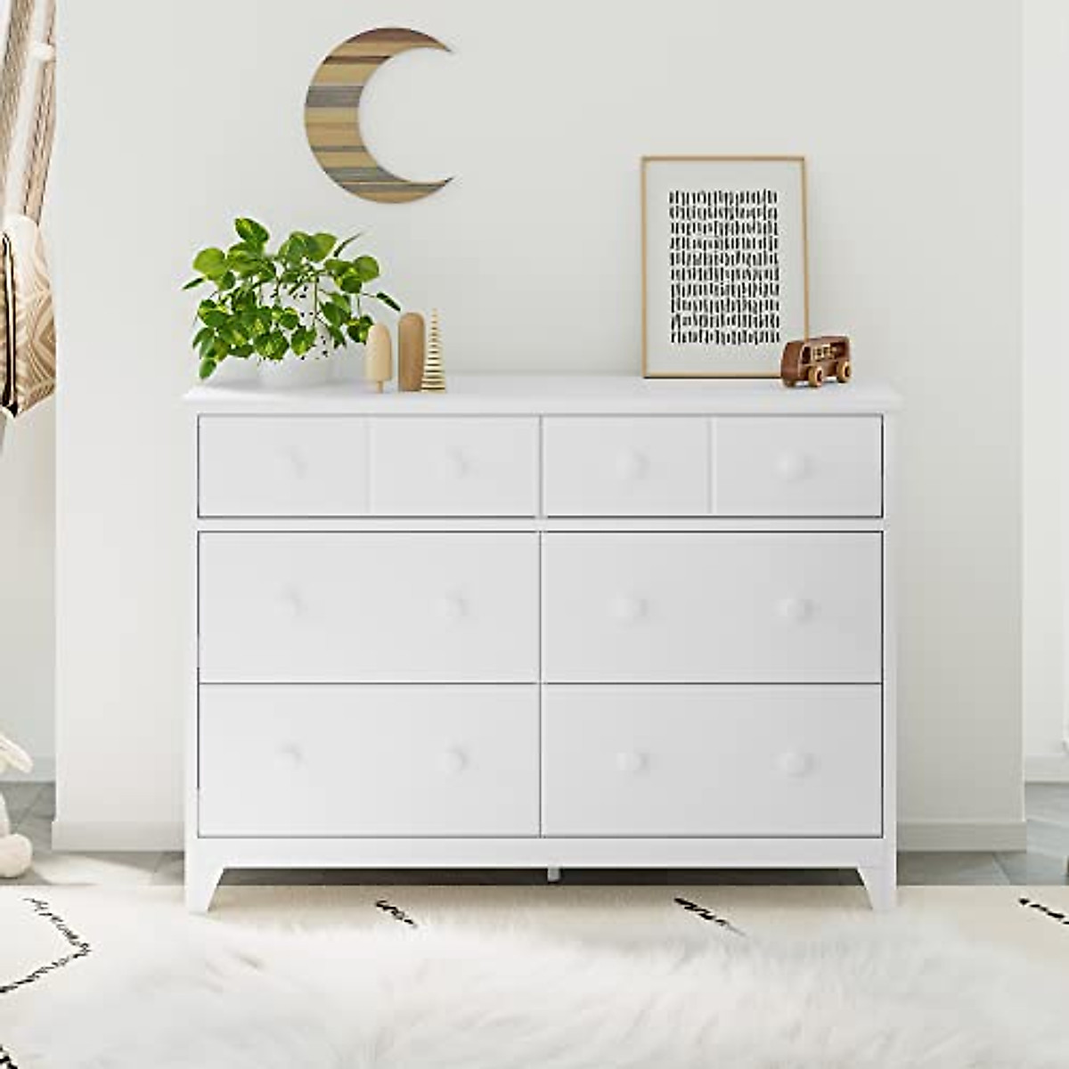Stork Craft STORKCRAFT Moss 6 Drawer Double Kids Bedroom Dresser, 17.05x48.07x34.49(LxWxH) inches (Pack of 1), White