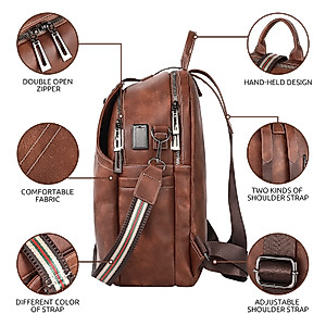 Backpack Purse for Women, Large Shoulder Bags for Work Office Airplane Travel College School Bookbag, Women's Fashion Anti-Theft PU Leather Satchel Handbags with USB Charging Port fits 14 inch Laptop