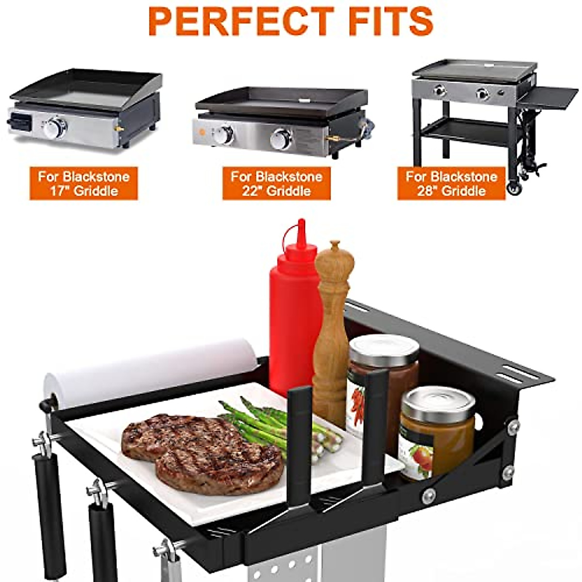 Grill Side Shelf for Blackstone 17" 22" 28" Griddle, Griddle Accessories for Blackstone 17 Inch 22 Inch 28 Inch Table Top Griddle, Black