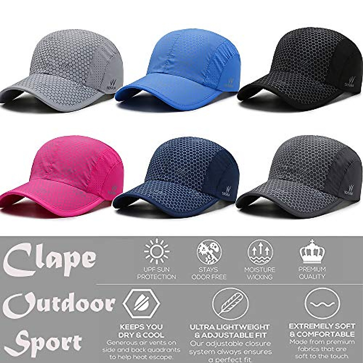 CLAPE Quick Dry Sports Hat Lightweight Breathable Unstructured Soft Run Cap Unisex (CP08-Light Gray)