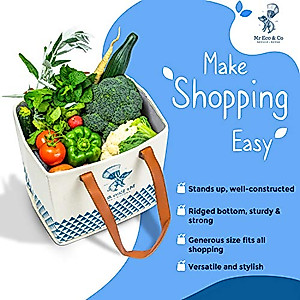 Mr Eco&Co Reusable Grocery Bags Heavy Duty - 4 Pack of Washable, Reusable Shopping Bags Made From Strong, Sturdy Leather Handles and 100% Cotton Canvas, Perfect for Shops, Markets or Storage