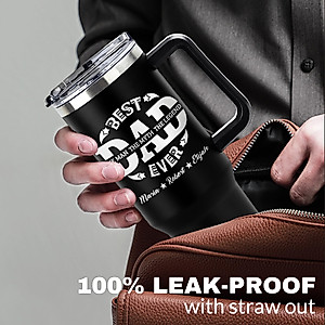 BMYDIY Personalized Fathers Day Birthday Gift for Dad, Customizable 40 Oz Tumbler with Handle Leak-proof Lid and Straw, Custom Extra Large Stainless Steel Insulated Cup/Coffee Mug/Travel Mug with Name