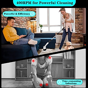 Electric Spin Scrubber, Cordless Shower Scrubber for Cleaning with 7 Multi-Purpose Cleaning Brush Heads, Bathroom Scrubber with Long Handle, Power Scrubber for Cleaning Wall, Floor, Bathroom, Kitchen