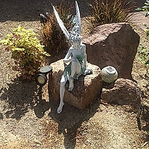 Anvirtue Sitting Fairy Statue Garden Angel Figurine Outdoor Decoration Waterproof Resin Garden Sculpture for Patio Yard Lawn Porch Art Ornament Housewarming Christmas Birthday Gift (White)