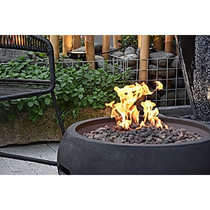 Modeno Outdoor York Fire Pit Table Grey Durable Round Fire Bowl Glass Fiber Reinforced Concrete Propane Patio Fire Place 27 Inches Electronic Ignition Cover and Lava Rock Included