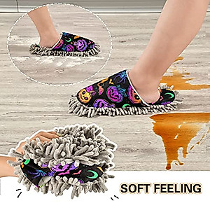 Kigai Microfiber Cleaning Slippers Halloween Pumpkin Purple Washable Mop Shoes Slipper for Men/Women House Floor Dust Cleaner, Size M