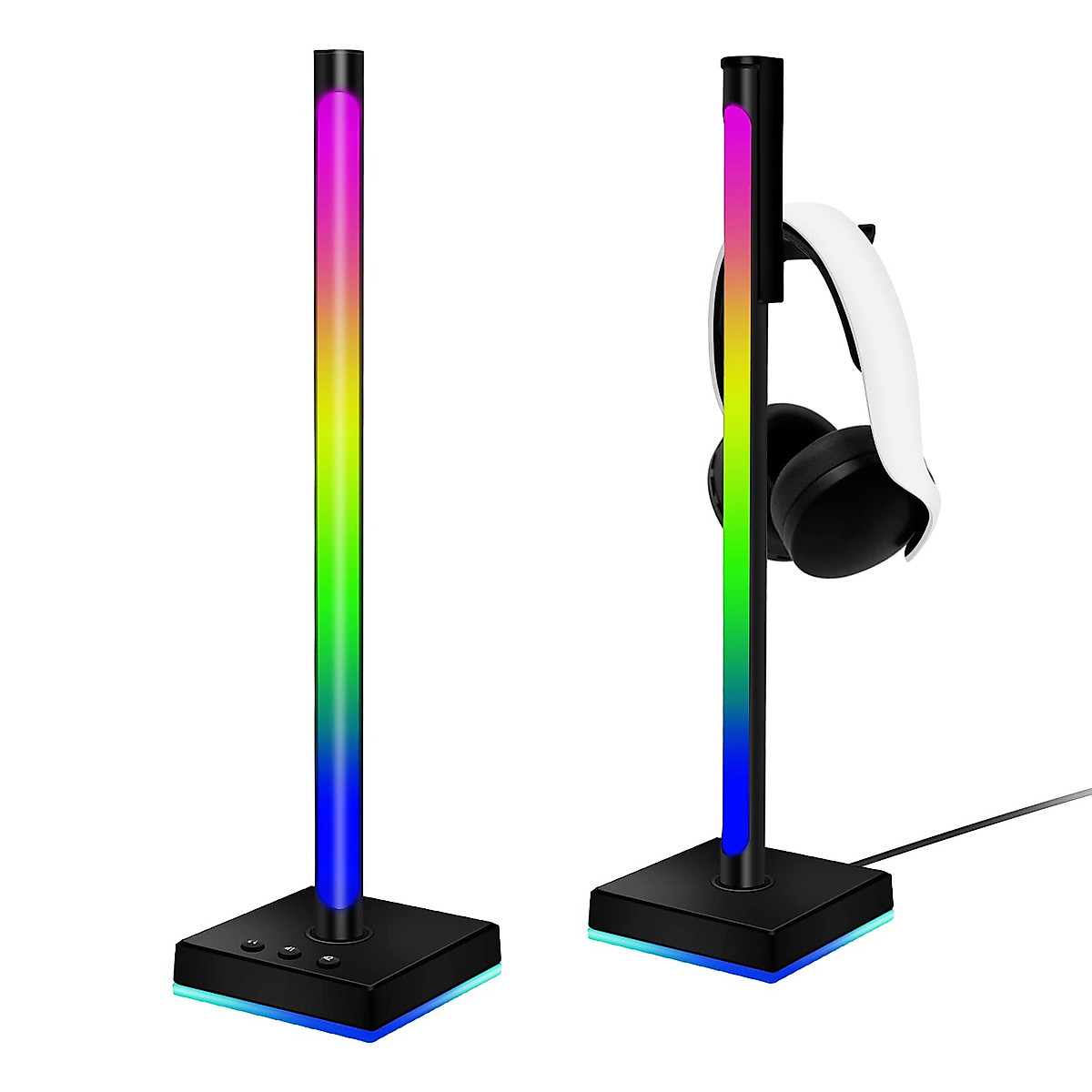 TRELC Desktop Atmosphere Sound Pickup Rhythm Light, Gaming Headphone Stand with LED Light, Headset Holder Hanger Rack Backlight for Gamers Table Game Earphone PC PS5 Accessories（2 Packs）