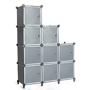 AWTATOS Storage Cube Organizer with Doors, Stackable Closet Shelf for Bedroom, Clothes Shelving Rack, DIY Square 9 Cubes Bookcase Bookshelf, Plastic Space Saver for Home, Living Room, Office, Black