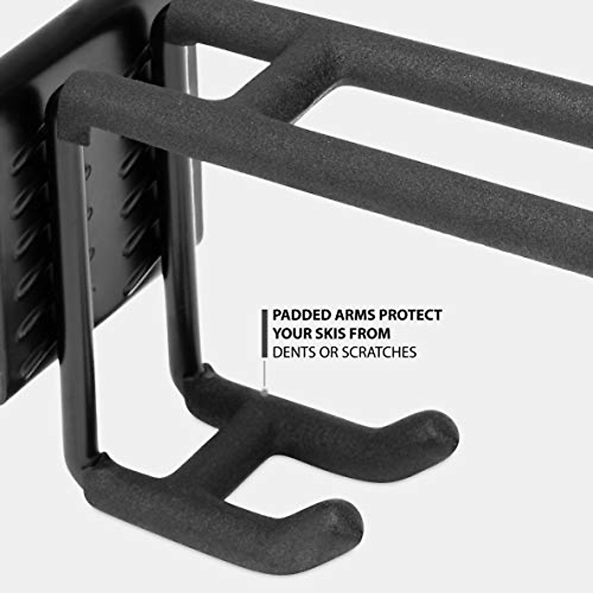 Ski Wall Rack, Holds 4 Pairs of Skis & Skiing Poles or Snowboard, for Home and Garage Storage, Wall Mounted, Heavy Duty, Adjustable Rubber-Coated Hooks