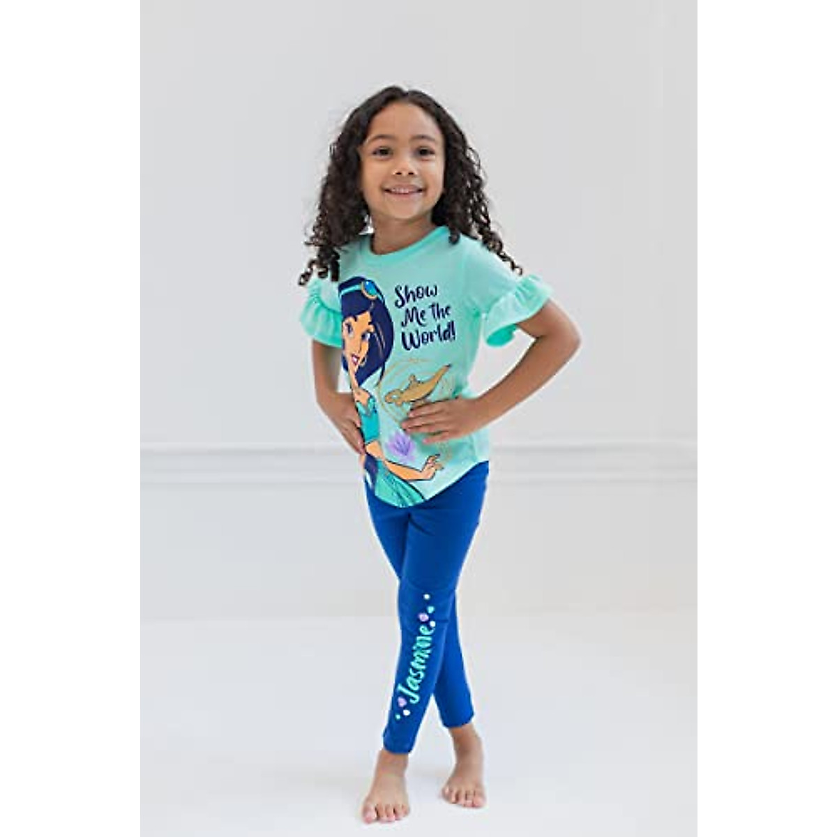 Disney Princess Jasmine Little Girls Graphic T-Shirt Jogger Legging Green/Blue 7-8
