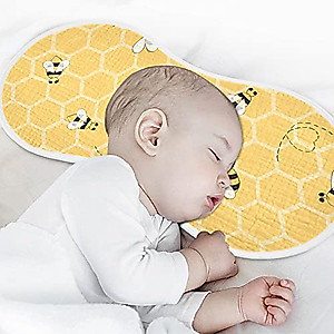 YYZZH Cute Bee On Honey Yellow Honeycomb Muslin Burp Cloths for Baby 2 Pack 100% Cotton Baby Washcloths Bibs for Boy Girl