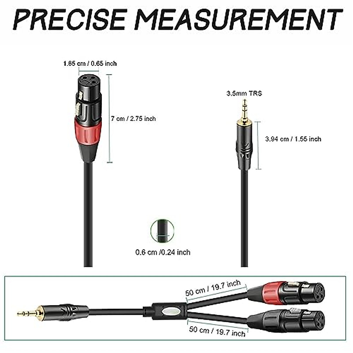 JOMLEY Dual XLR Female to 3.5mm Y-Splitter Cable, Unbalanced XLR Female to 1/8 Inch Mini Jack TRS Stereo Aux Interconnect Audio Mic Breakout Patch Cord - 2 Meter