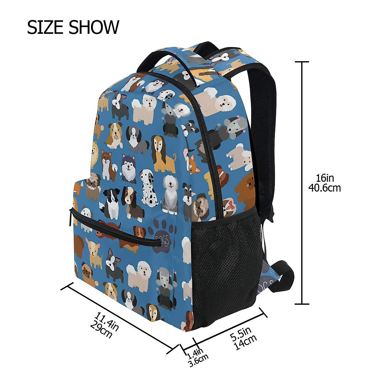 ALAZA Cute Doodle Dog Print Puppy Animal Large Backpack for Kids Boys Girls Student Personalized Laptop iPad Tablet Travel School Bag with Multiple Pockets