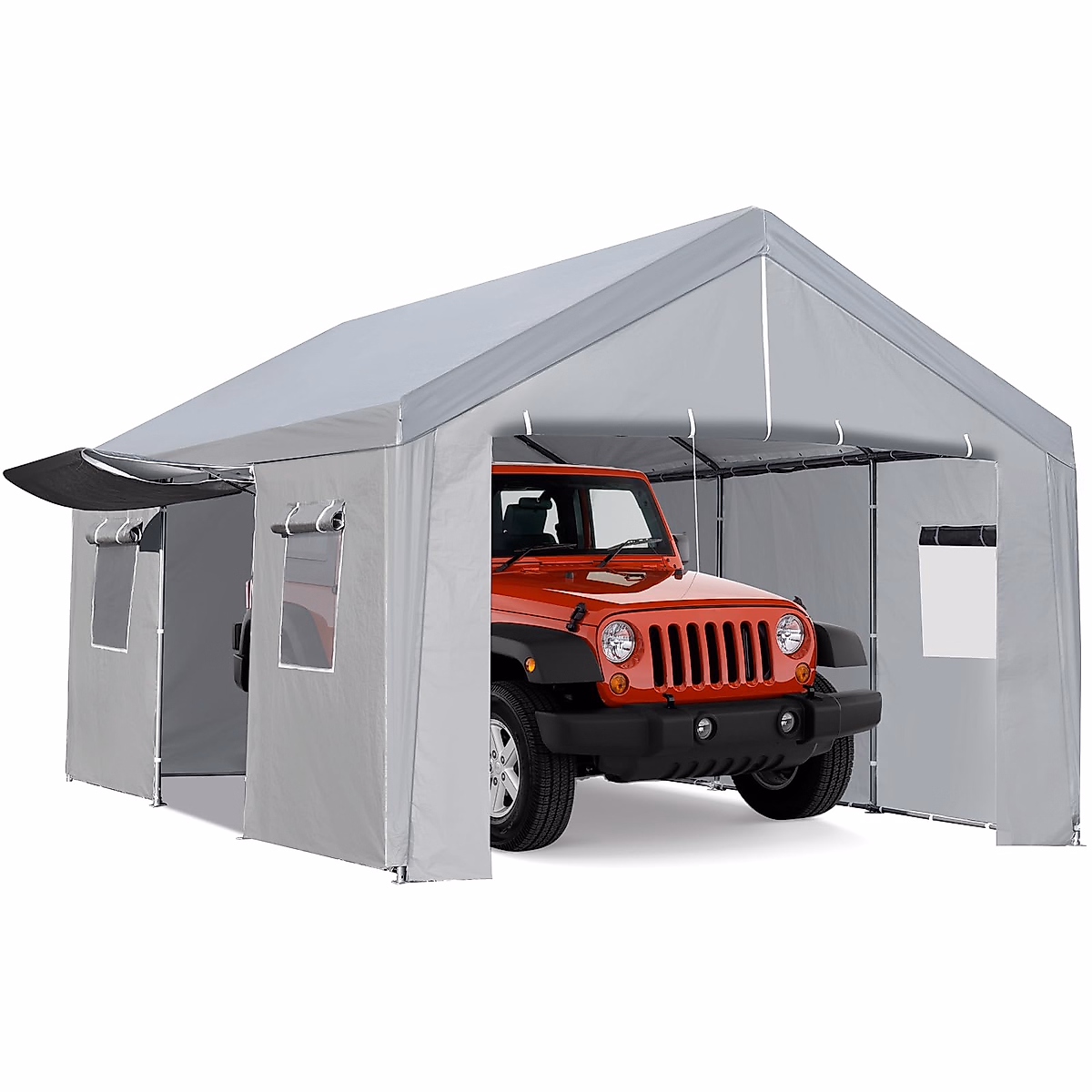 Carport Canopy 13x20 Heavy Duty, Portable Garage All Weather, Car Tent with Sidewalls & Doors Removable & Roll-up and Down mesh Windows, Car Canopy for SUV & Boats & Truck, Gray