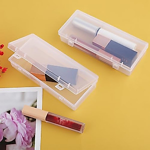 Dimeho 6 Inch Plastic Storage Boxes, 3 Pcs Rectangular Small Storage Containers with Hinged Lids Clear Storage Organizer Box for Small Items Art Craft Jewelry Accessories, 6.1 × 2.5 × 1.2 inches