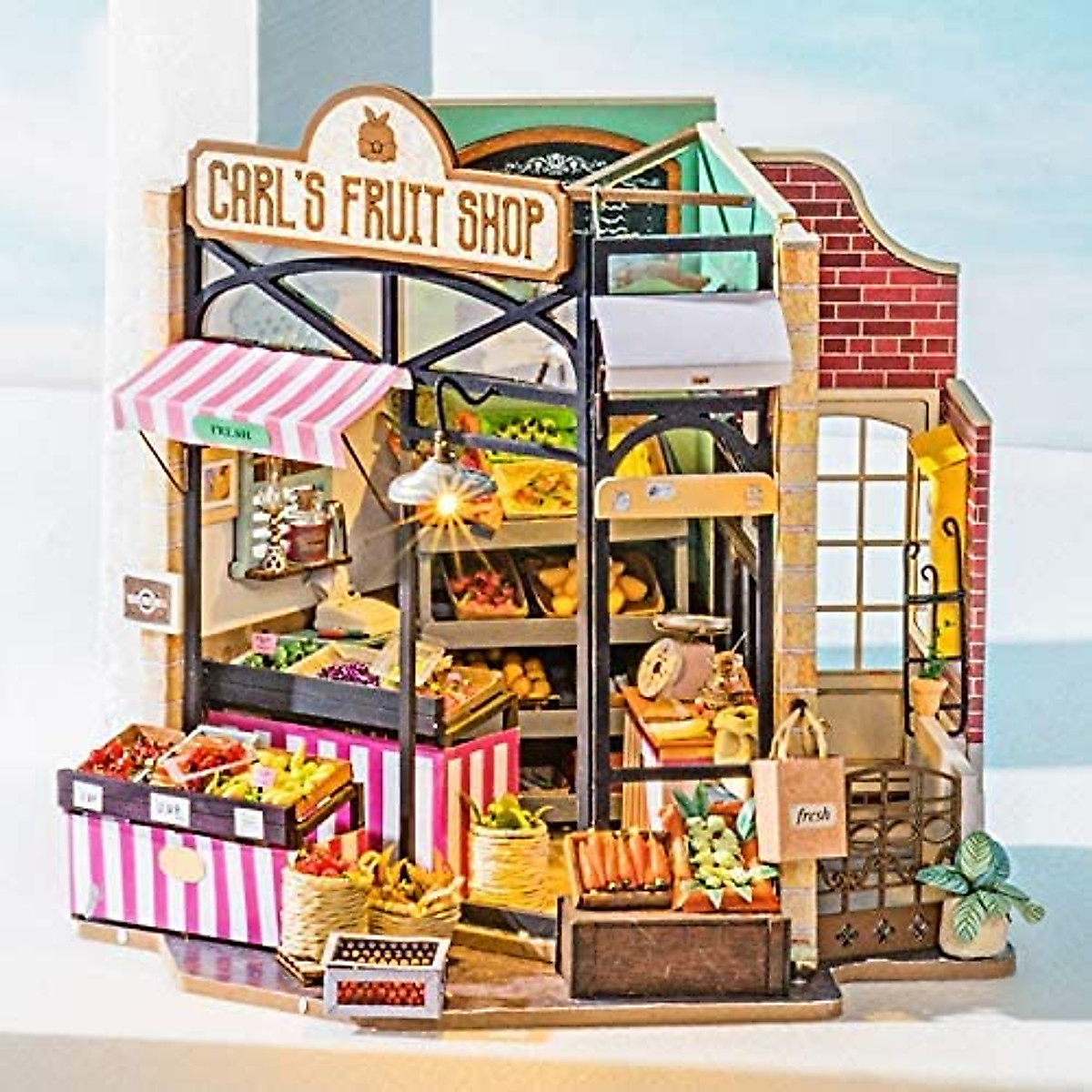 ROBOTIME DIY Miniature Dollhouse Kit with Furniture Miniature Room Kit for Adults 1:24 Scale Dollhouse - Carl's Fruit Shop
