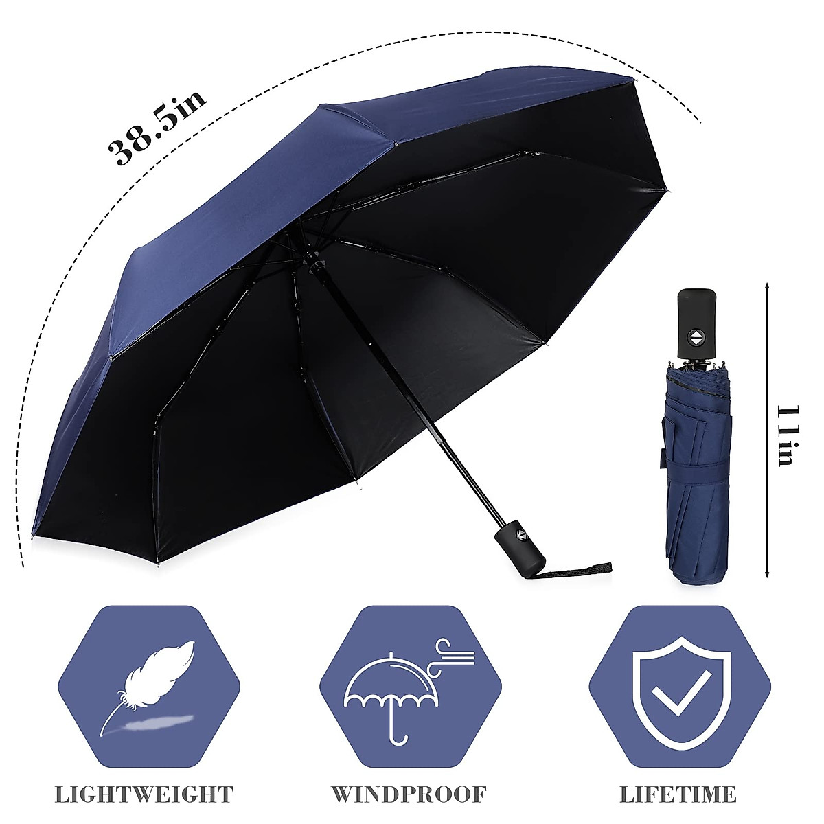Jexine 6 Pcs Travel Compact Umbrella Automatic Open Close Windproof Small Light Backpack Purse Car Portable Collapsible Umbrella for Rain, Men Women(Navy Blue)