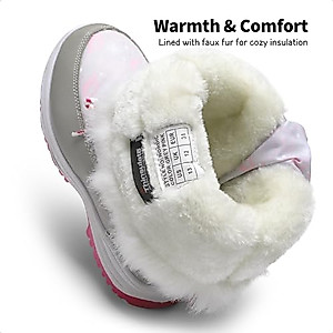 DREAM PAIRS Girls Snow Boots Warm Cozy Anti-Slip Lightweight Mid Calf Faux Fur Lining Winter Shoes for Little/Big Kids,Size 9 Toddler,Grey/Pink,Nordic
