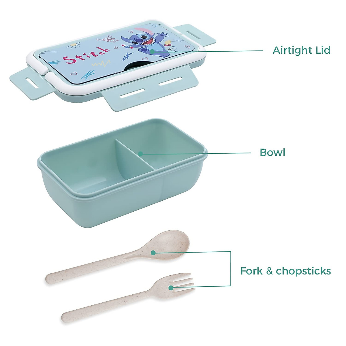 G-Ahora Versatile 2-Compartment Stitch Bento Lunch Box, Stitch Lunch Box, Leak-Proof Lunchbox Bento Box with Utensil Set for Dining Out, Work, Picnic, School (LBOX Stitch)