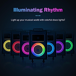 JYX Karaoke Machine, 10" Woofer Big Bluetooth Karaoke Speaker, Portable Party Speaker with 2 Wireless Mics, Party Lights & Bass/Treble/Echo Adjustment, Supports Vocal Cut, TWS/Bluetooth/REC/USB/TF/AUX