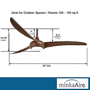 MINKA-AIRE F848-DK Light Wave 65" Ceiling Fan with LED Light and Remote Control in Distressed Koa Finish