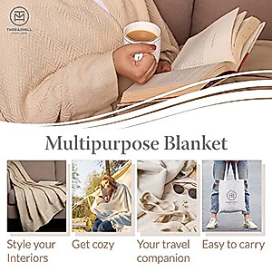 Threadmill Luxury Cotton Blankets for King Size Bed | All-Season Cozy 100% Cotton King Size Blanket | Herringbone Soft & Lightweight Fall Thermal Blanket fits California King Size Bed, 104x92 | Beige