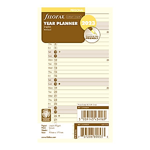 Filofax Refill, Personal/Compact Size, Vertical Year Planner, Cotton Cream Paper, English, 2023 (C68408-23) (68408-2018)