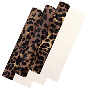 David accessories Leopard Pattern Printed Faux Leather Sheets Synthetic Leather Fabric 3 Pcs 7.7" x 12.9" (20cm x 33cm) Cotton Back for DIY Craft Project (Leopard Printed)