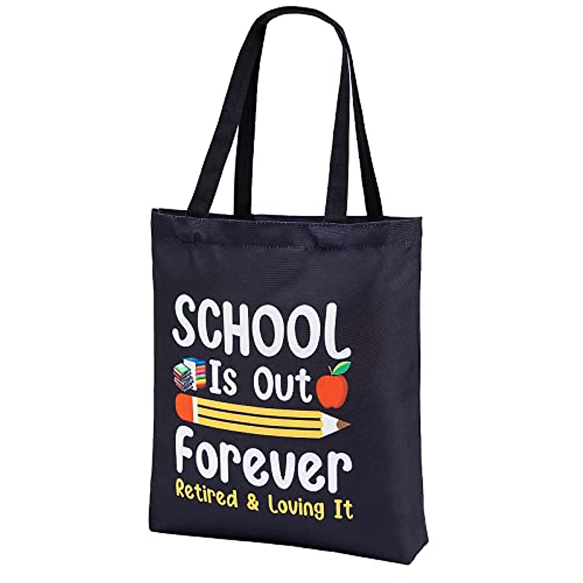 Teacher Retirement Gift - Black Canvas Tote Bag with Pocket, Happy Retirement Gift Teacher Appreciation Gift