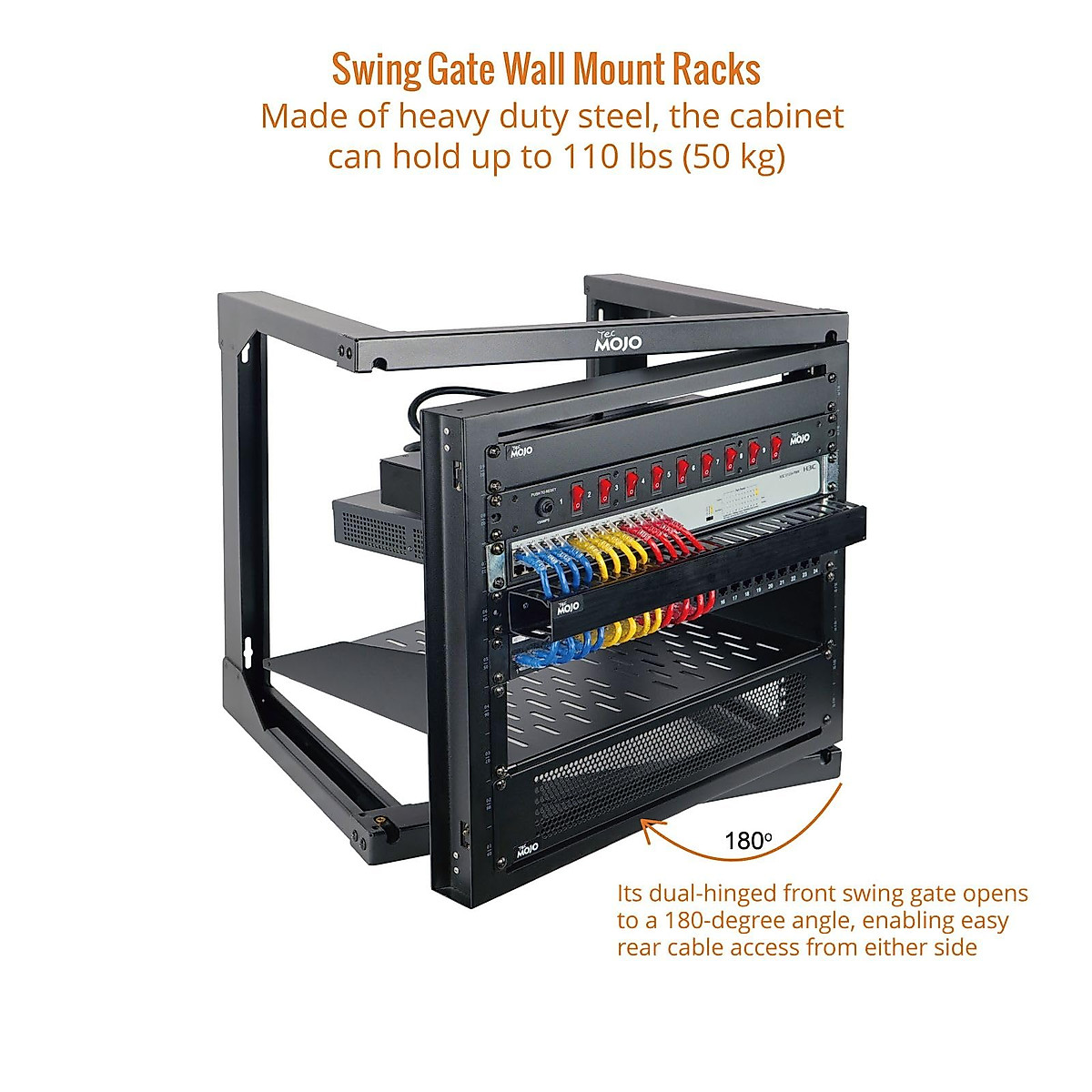 Tecmojo 15U Wall Mount Open Frame Network Rack, Swing Out Hinged Door 18 Inch Depth, Holds Network Servers and AV Equipment, Easy Rear Access to Equipment, Door Opens 180 Degrees from Either Side