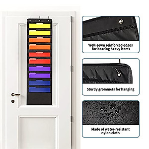 Annecy 10 Pockets Hanging Wall File Organizer, Black Storage Pocket Chart for File Folder and Paper, Space Saver for Office and Classroom, with Wall Hangers, Over The Door Hooks, Labels