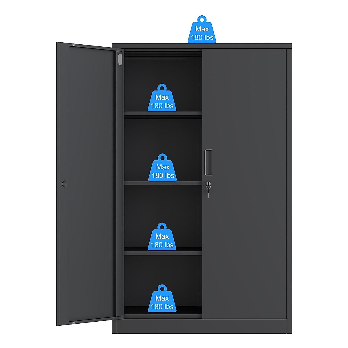 iJINGUR Metal Storage Cabinet with Locking Doors and 3 Adjustable Shelves, 53.5-Inch Tall Lockable Steel Storage Cabinets for Home Office Garage Pantry (Black)