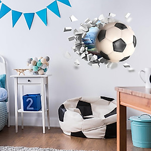 29.5x27.6 Inch 3D Football Wall Sticker Set, 2 Sheets Soccer Decals for Boys Room, PVC Self-Adhesive Soccer Wallpaper Sport Posters Wall Art Decor for Kids Bedroom Home Party Birthday Decoration