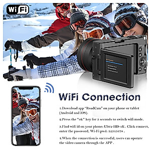 4K Digital Camera FHD 48MP Video Camera 16X Digital Zoom WiFi Vlogging Camera with Flash Light Compact Camera for Social Media 32GB SD Card 2 Batteries Wide Angle Lens Macro Lens