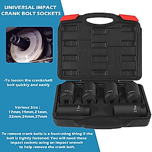 1/2" Drive Crank Bolt Socket Set, 17MM, 19MM, 21MM, 22MM, 24MM 27MM, Harmonic Balancer Socket Set, Crank Bolt Removal Tool, 3 Times Momentum Power of Standard Impact Socket Set, Deep Impact Socket Set