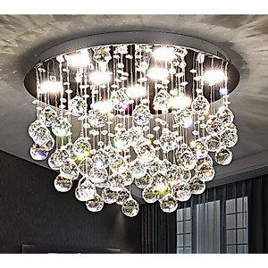 Saint Mossi 9-Lights Modern Chandelier K9 Crystal Chandelier Light Fixture,Modern Flush Mount Ceiling Light Fixtures Raindrop Chandelier for Bedroom,Dining Room,Living Room,H13 x D20