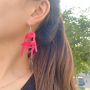 XYAYOU Funny 3D Acrylic Folding Chair Drop Dangle Earrings for Women Jewelry Gift (pink)