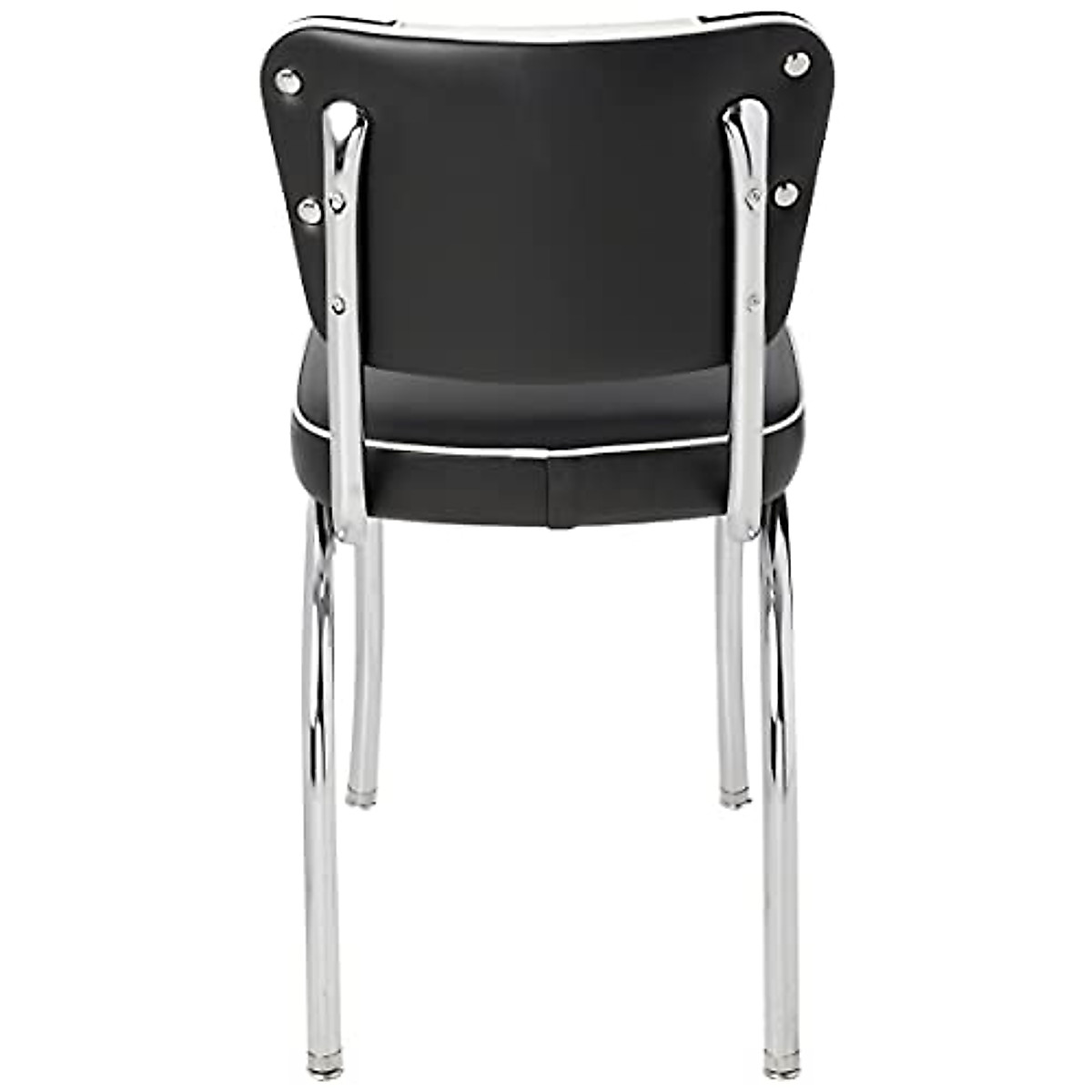 Richardson Seating V-Back Chrome Diner Chair with 2" Box Seat, NULL, Metal, Black and White