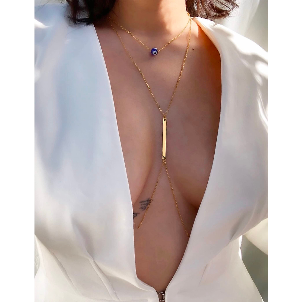 Bar Body Chain, Simple Bikini Body Jewelry, Shiny Bra Body Chain Belly Chain, Layering Festival Jewelry Body Chain Waist Chain for Women